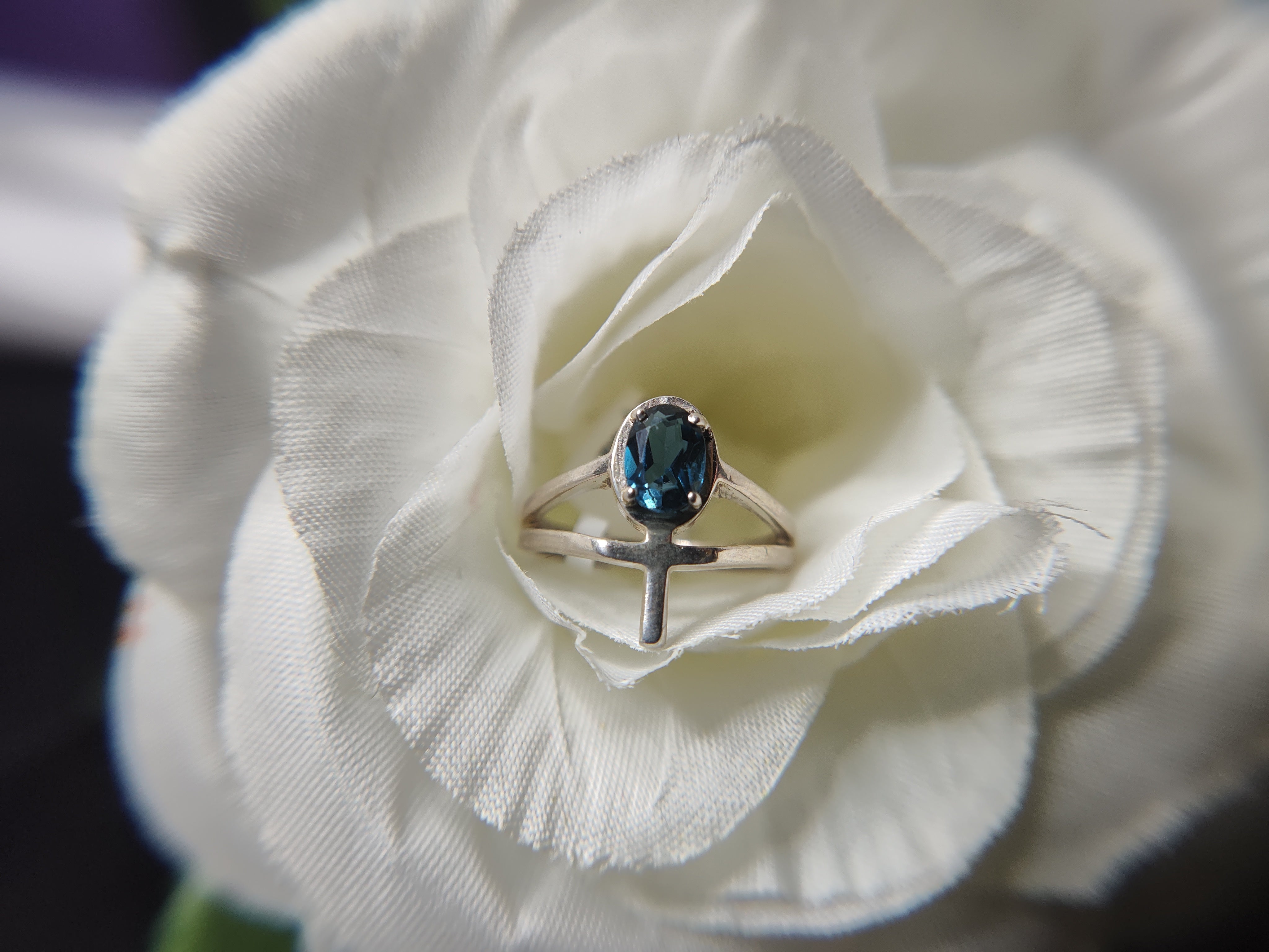 London Blue Topaz in Oval Cut Sterling Silver Ankh Setting Ring ...